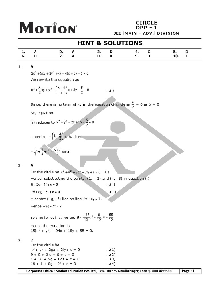 Circle - DPP - 1 - To - 10 - Solutions | PDF | Circle | Perpendicular
