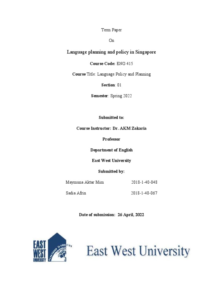 ENG 415 Term Paper - Sadia Afrin - Maymuna Aktar Mim | PDF | Standard ...