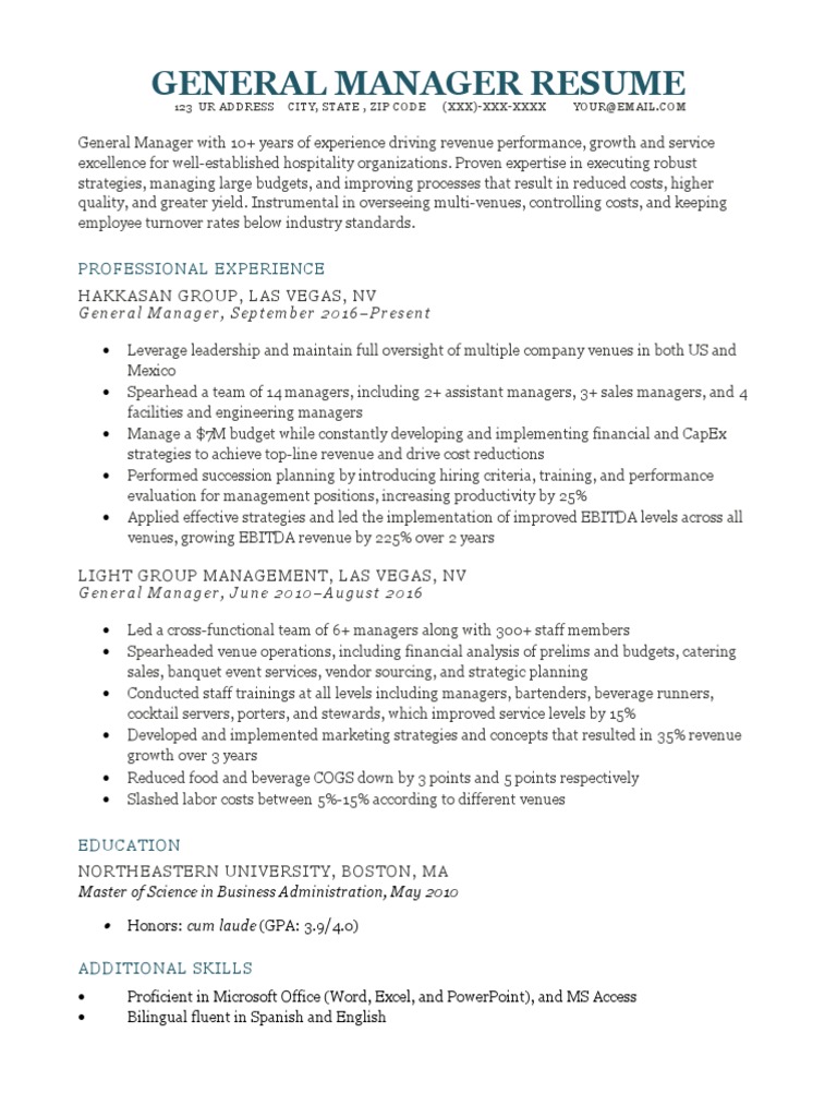 General Manager Resume Ocean | PDF | Résumé | Economies