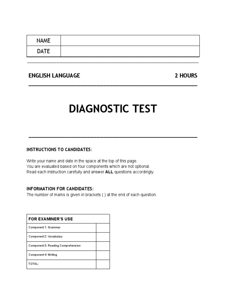 English Diagnostic Test Pdf Chocolate Dogs