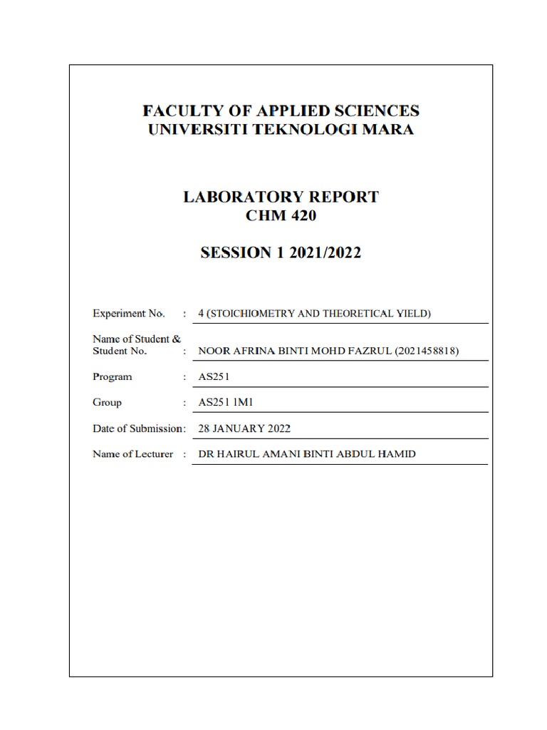 Full Lab Report CHM420 | PDF | Titration | Chemistry
