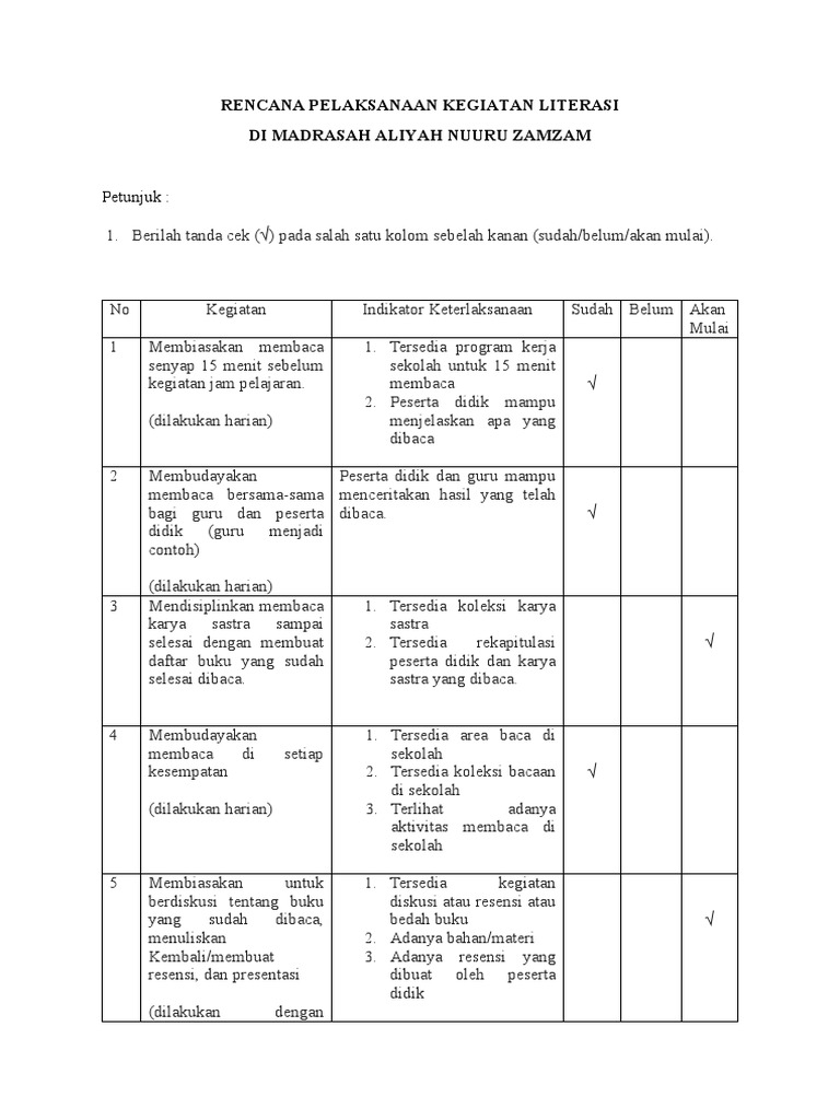 Rencana Dan Laporan Pelaksanaan Kegiatan Literasi | PDF