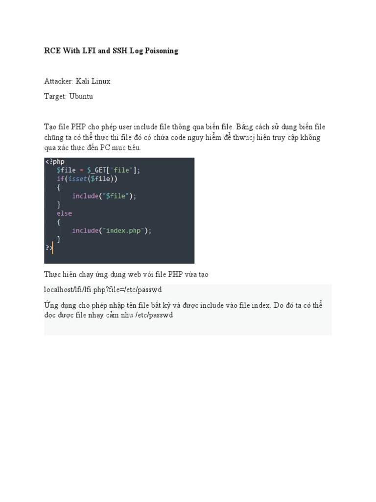 Rce With Lfi And Ssh Log Poisoning Pdf 