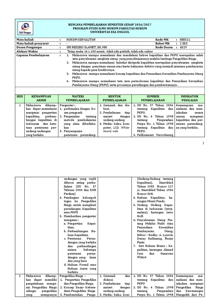 Rps Hukum Kepailitan | PDF
