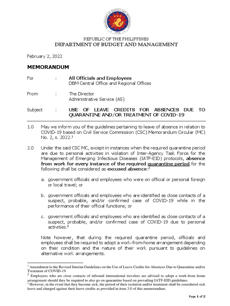 Memorandum Re Use of Leave Credits For Absences Due To COVID-19 | PDF ...