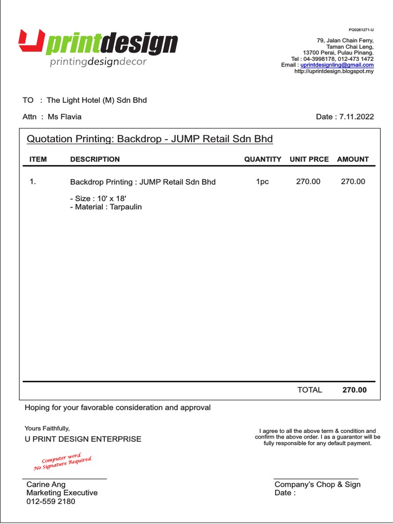 Jump Retail Sdn Bhd Quotation Details | PDF