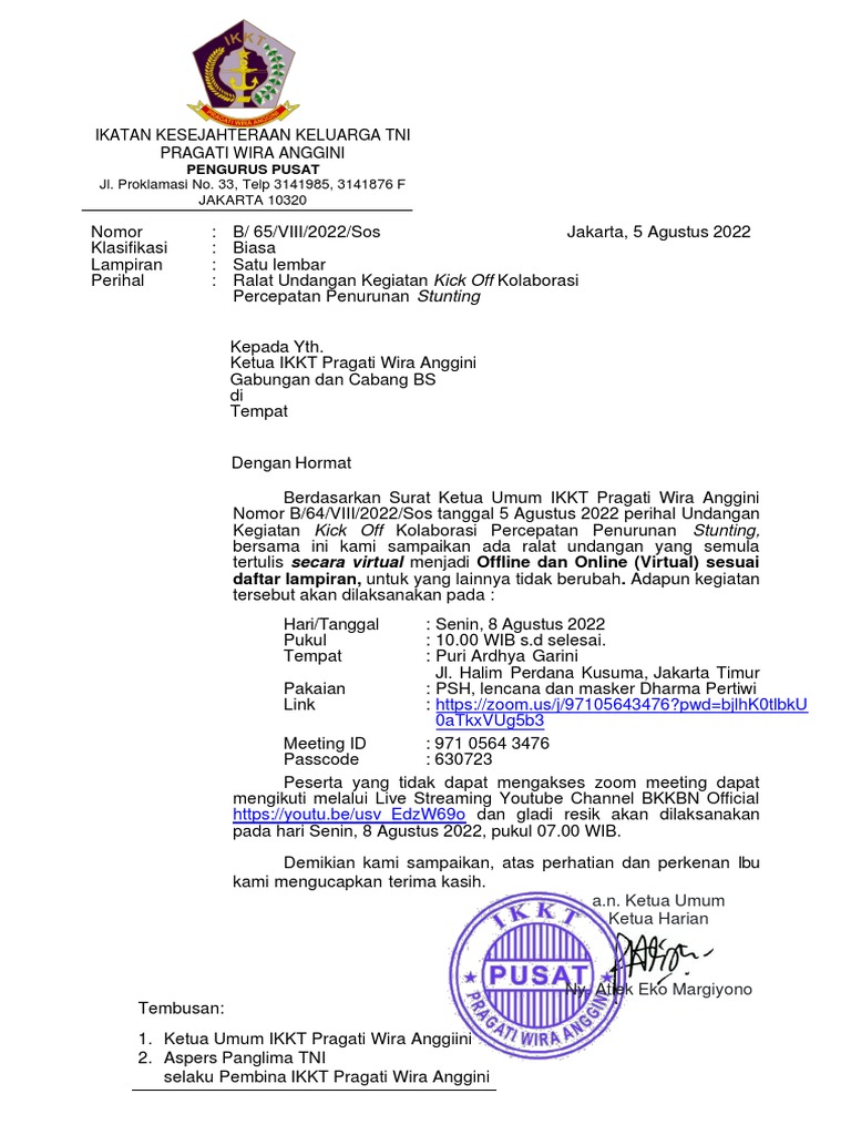 Ralat Surat Undangan Ketua GAB & Cab. BS 8 Agustus 2022 | PDF