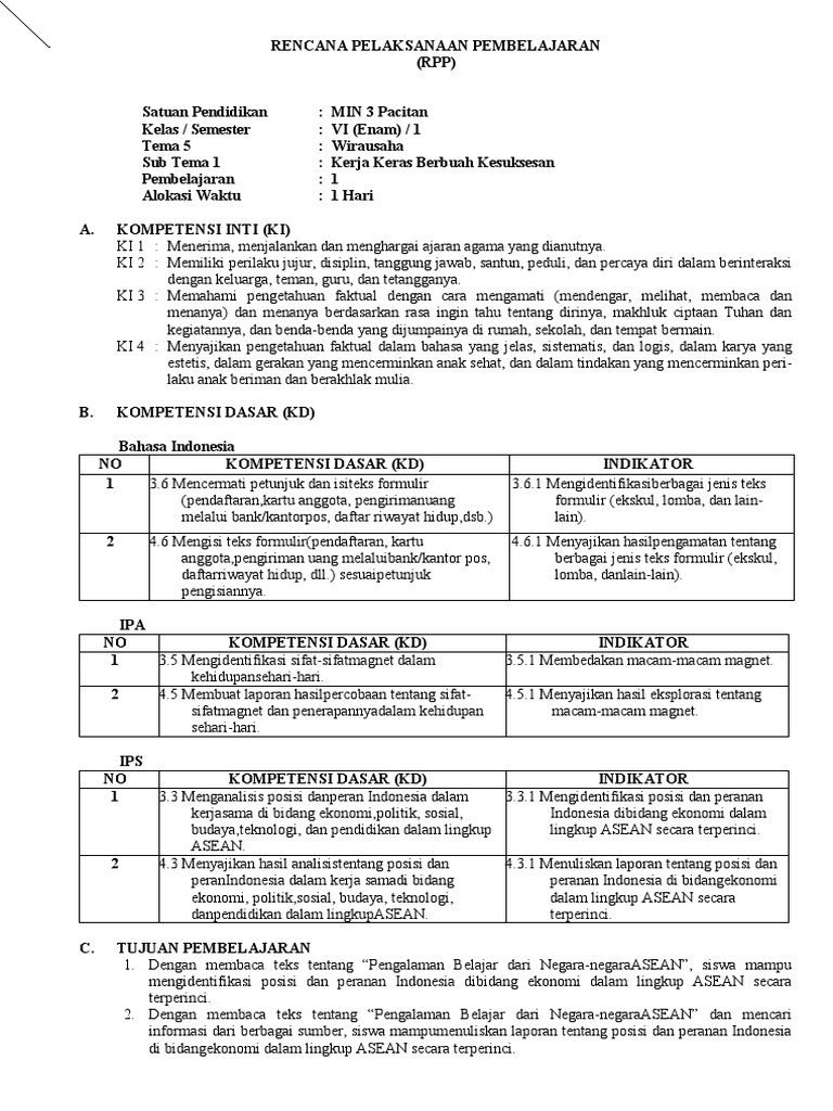 RPP Tema 5 Kelas 6 | PDF | Seni & Disiplin Bahasa