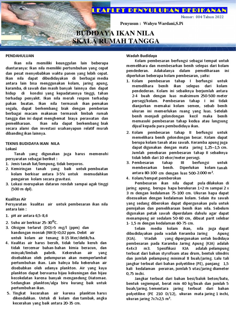 Leaflat 004.budidaya Nila Skala Rumah Tangga | PDF
