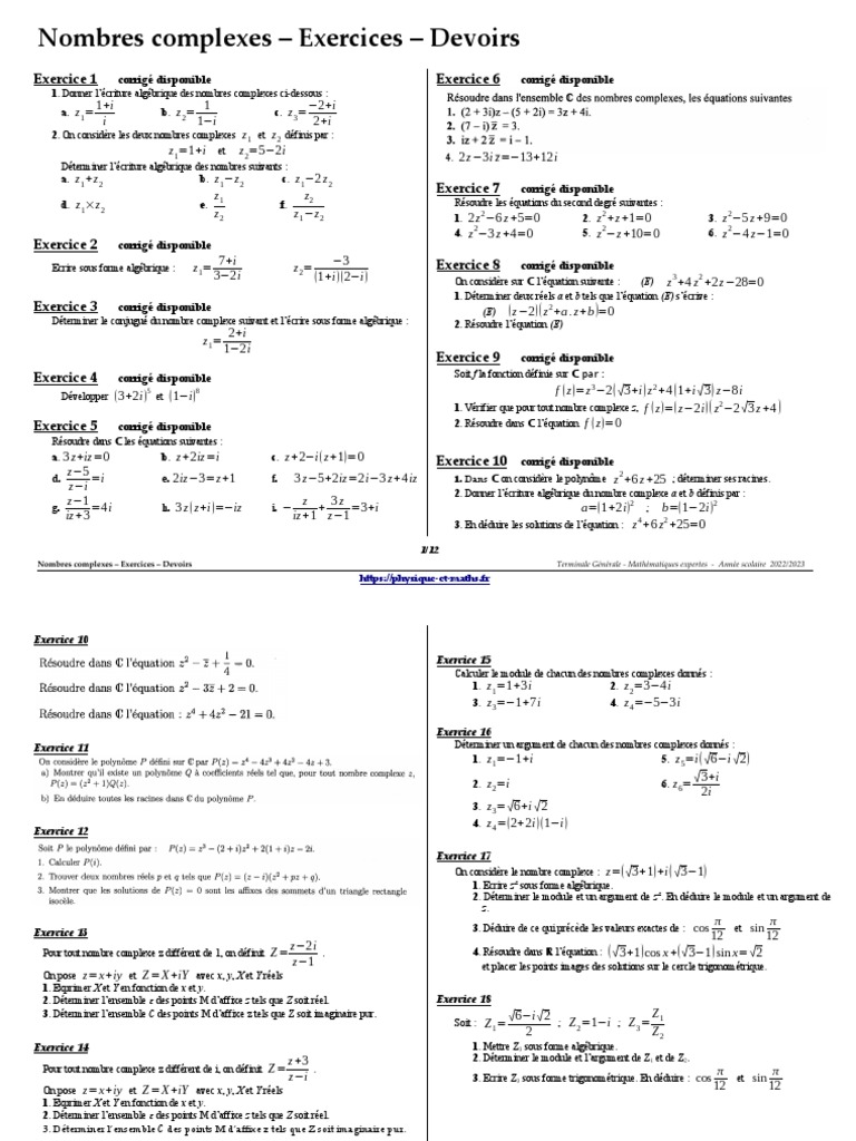 Nombres Complexes Exercices | PDF | Nombre complexe | Racine carrée