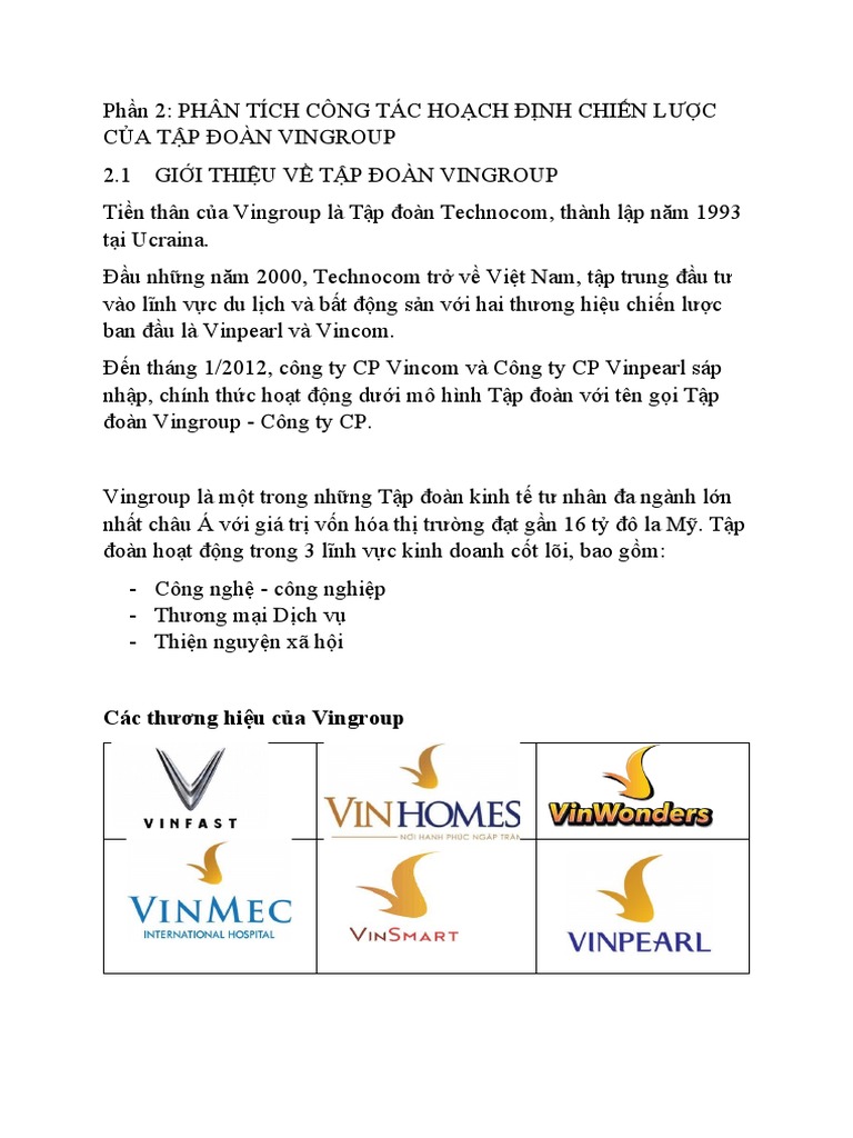 Quá trình hoạch định chiến lược tập đoàn Vingroup | PDF
