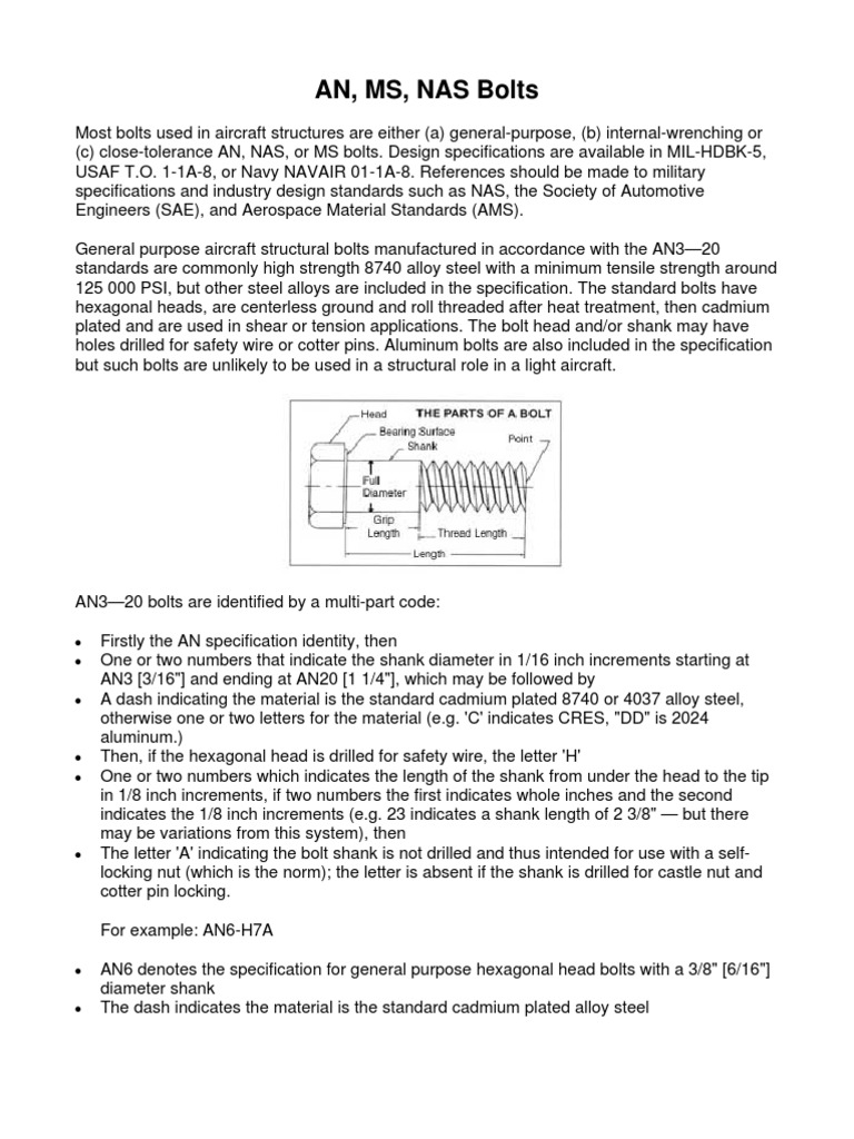 Understanding AN and NAS Bolt Specifications | PDF