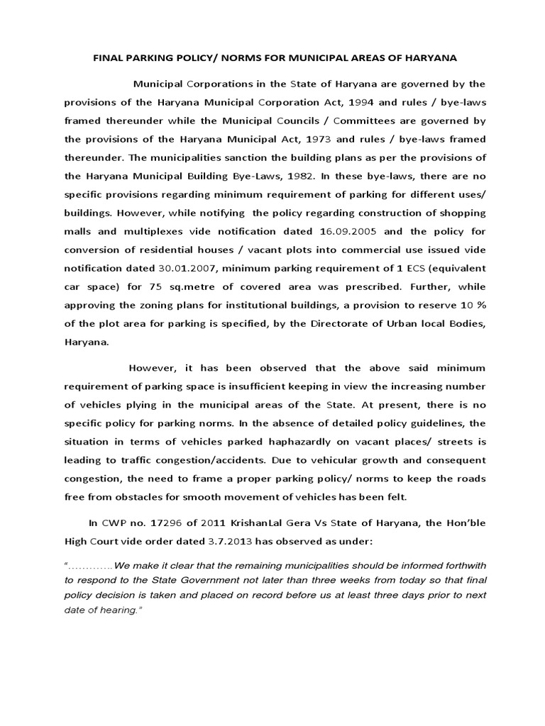 Parking Policy (CWP - 17296 of 2011) | PDF | Basement | Movie Theater