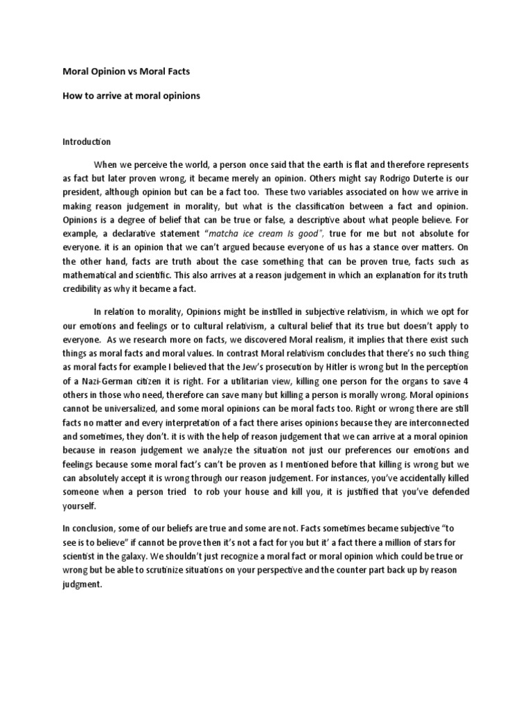 Moral Opinion Vs Moral Facts | PDF | Relativism | Reason
