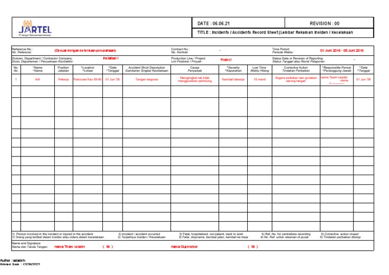 OHSE - Incidents and Accidents Record Sheet | PDF