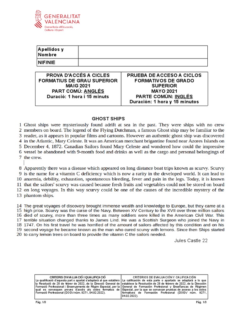 A Test Anglés - Acfgs | PDF