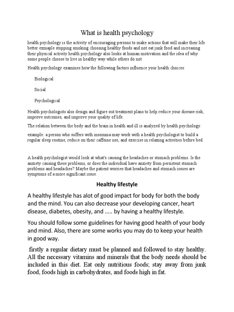 What Is Health Psychology: Healthy Lifestyle | PDF | Health Psychology ...
