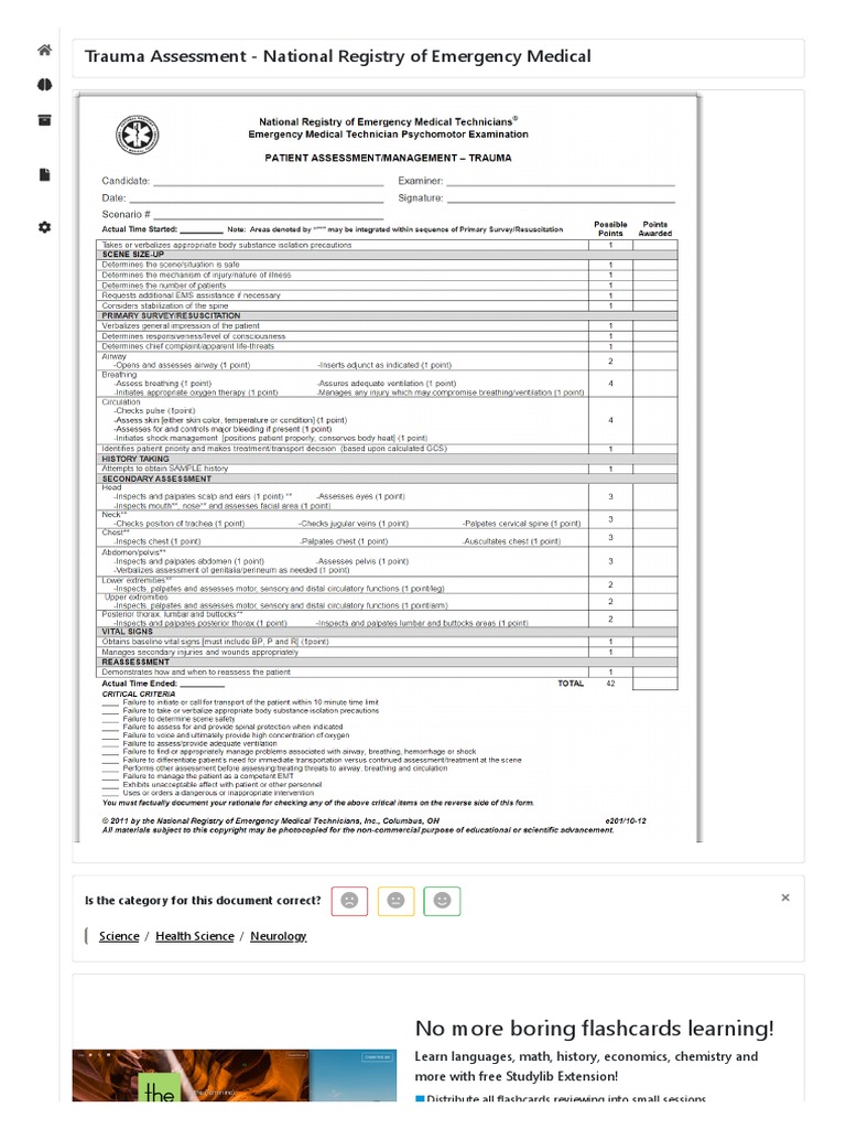 Trauma Assessment - National Registry of Emergency Medical | PDF ...