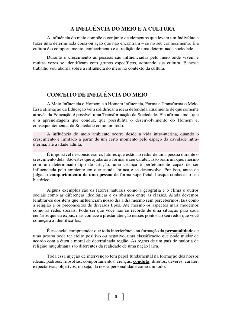 A Influência Do Meio E Da Cultura Na Formação Da Personalidade