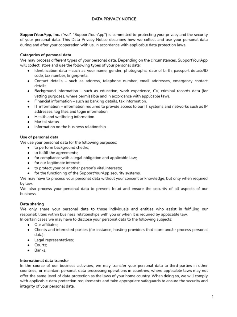 Data Privacy Notice For Contractors (EN) | PDF | Information Privacy ...