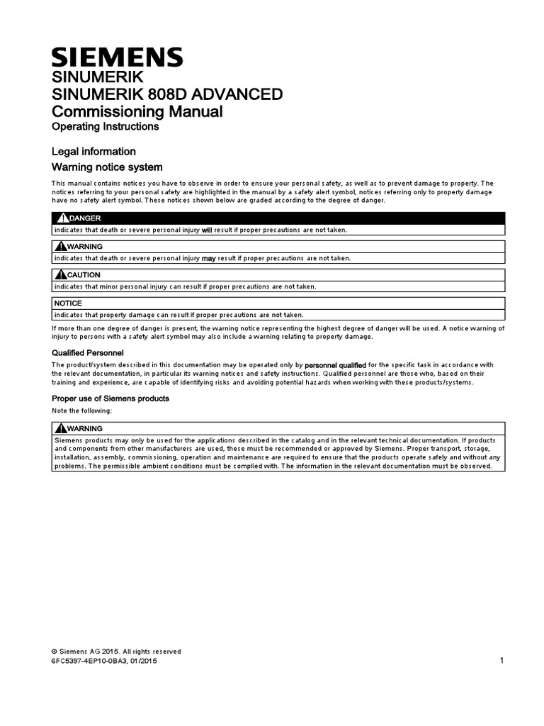SINUMERIK 808D ADVANCED Commissioning Manual 012015 Eng | PDF ...