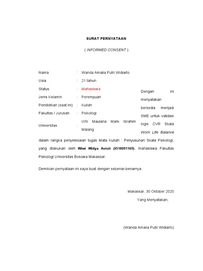 Surat Pernyataan Informed Consent SME | PDF
