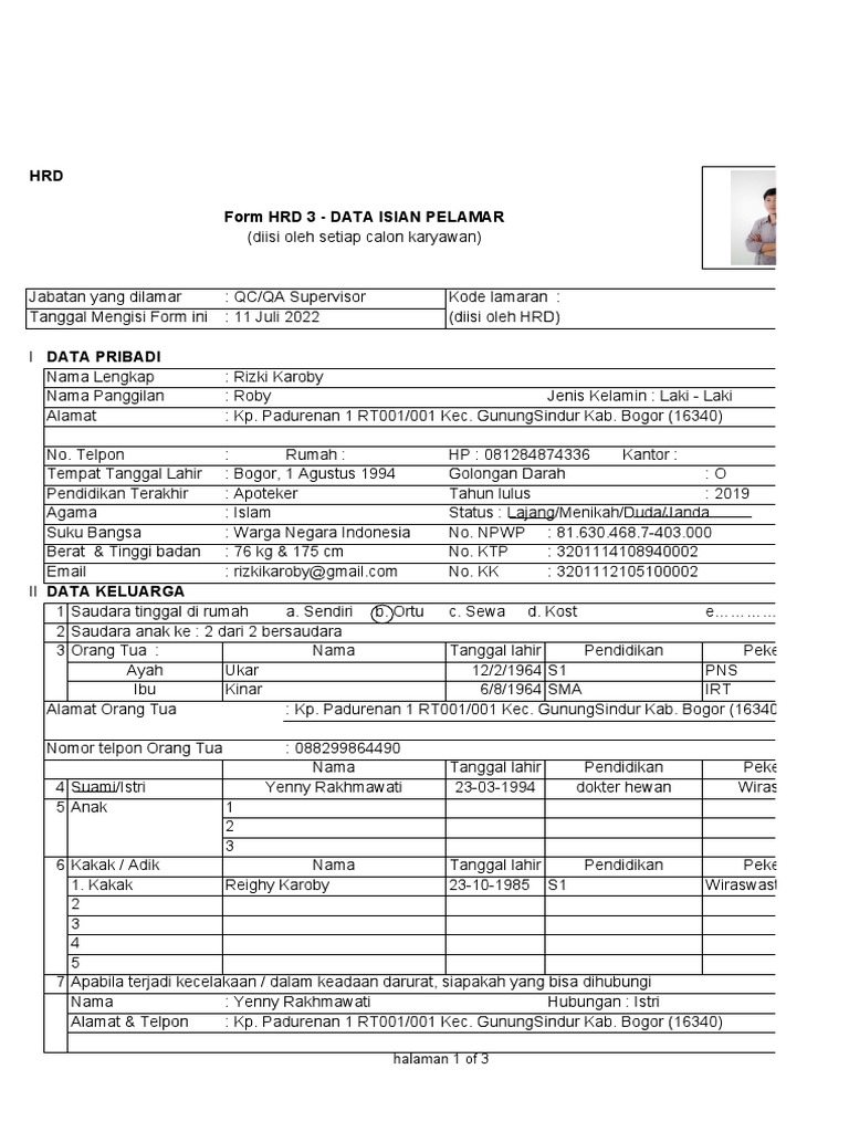 Form Rekrutmen GOC Rizki Karoby | PDF | Karier & Perkembangan