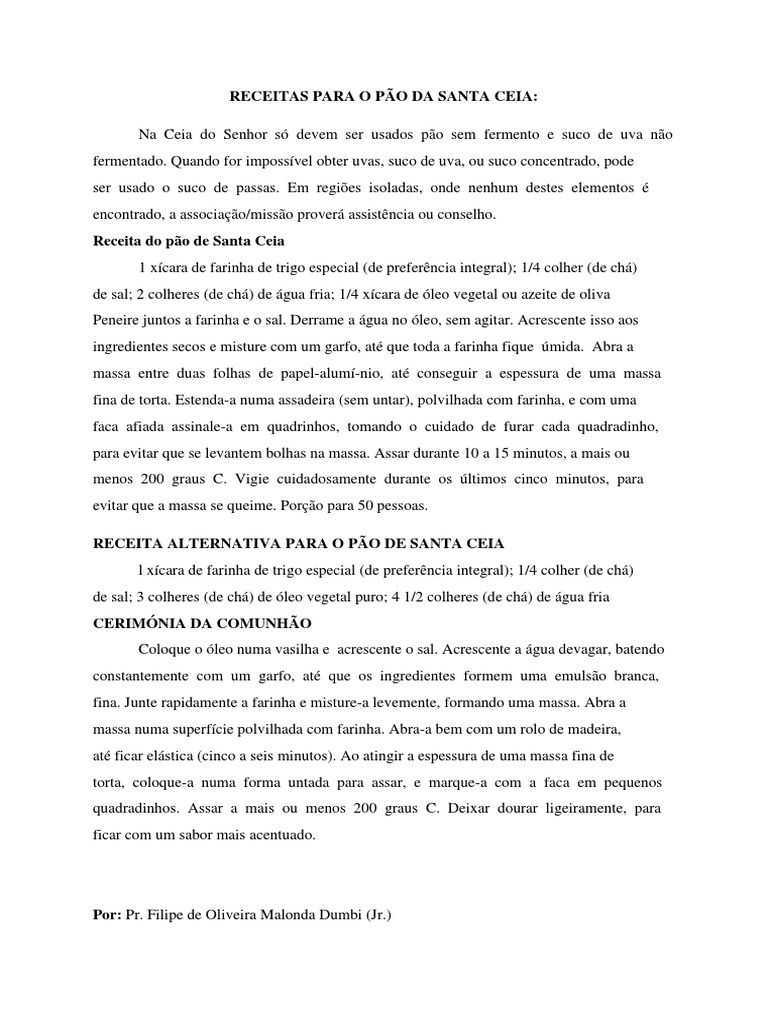 Receitas para o Pão Da Santa Ceia | PDF