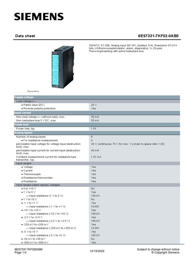 6ES73317KF020AB0 Datasheet en | PDF | Electrical Engineering | Quantity