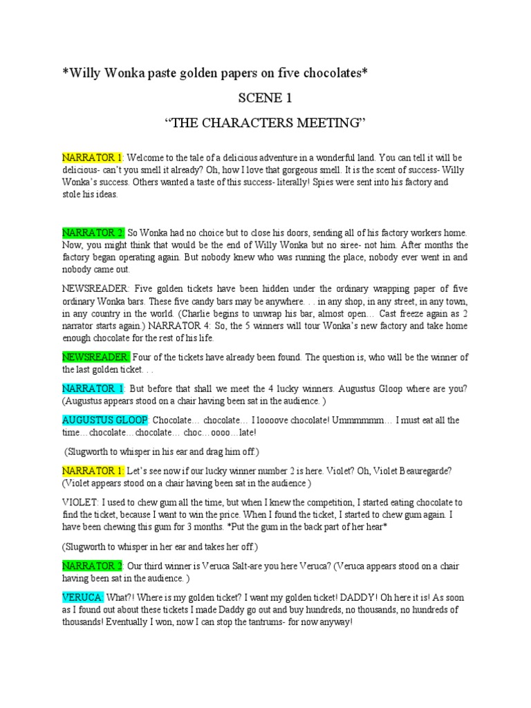 Willy Wonka Paste Golden Papers On Five Chocolates | PDF