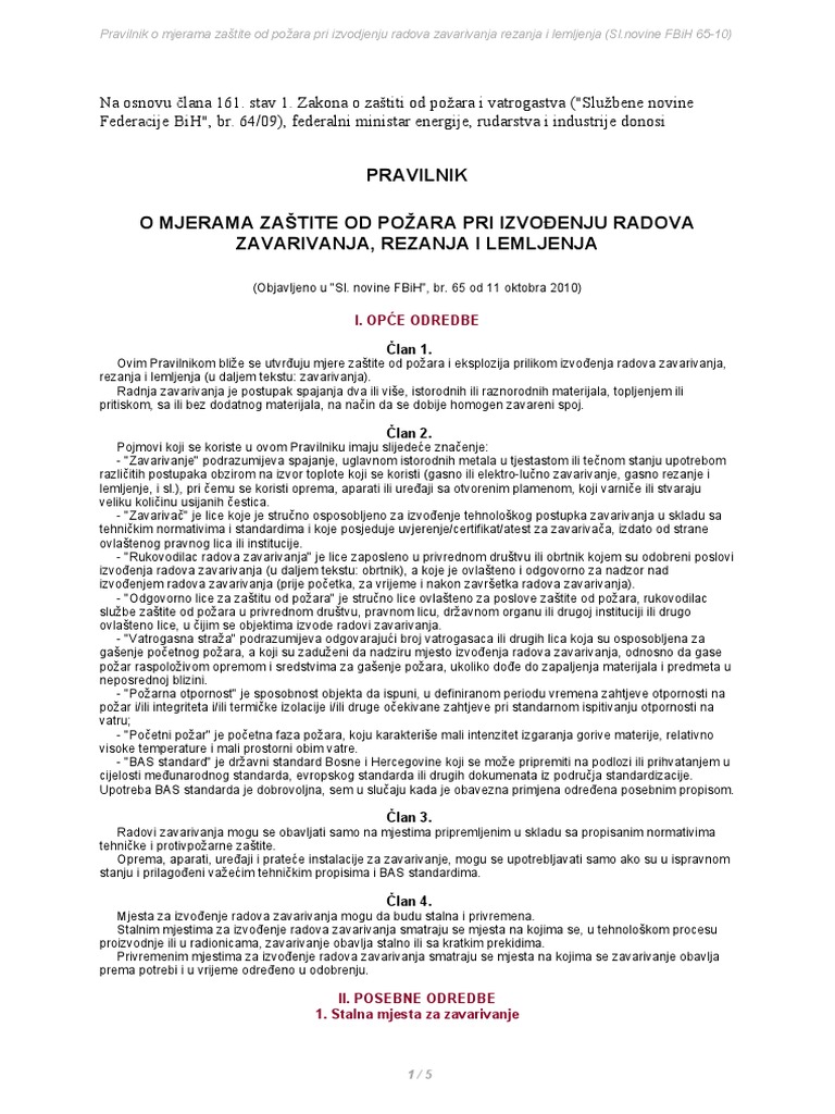Pravilnik o mjerama zaštite od požara pri izvodjenju radova zavarivanja ...