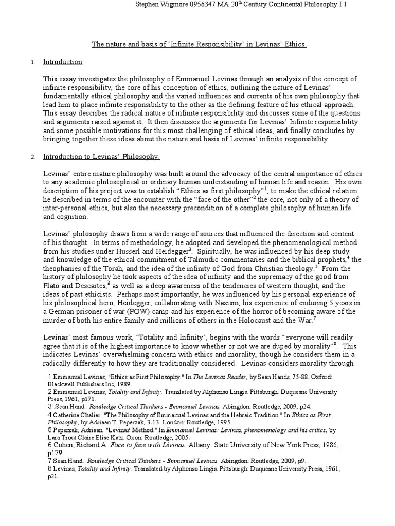 Levinas' Concept of Infinite Responsibility | PDF | Phenomenology ...
