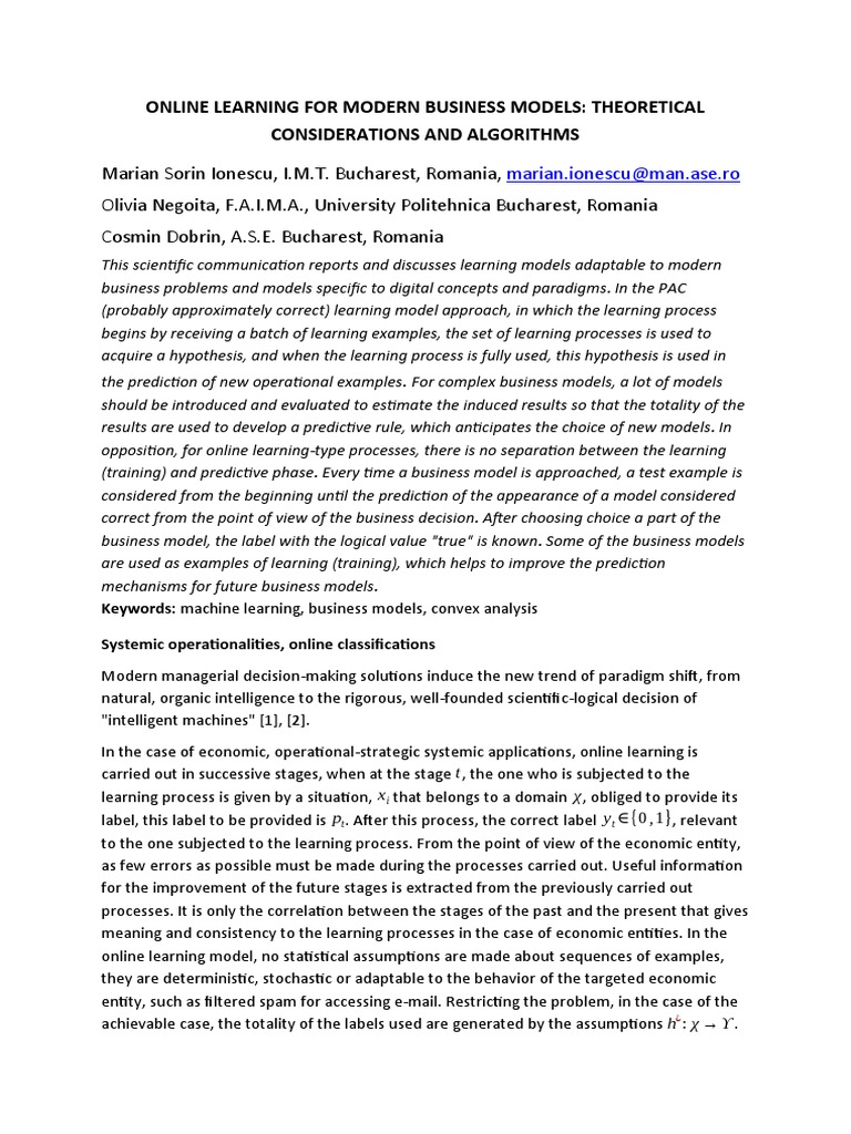 Online Learning For Modern Business Models | PDF | Applied Mathematics | Mathematics