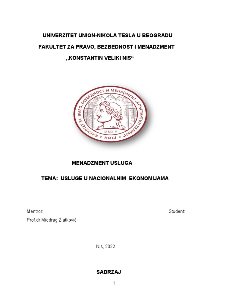 Univerzitet Union-Nikola Tesla U Beogradu Fakultet Za Pravo, Bezbednost ...