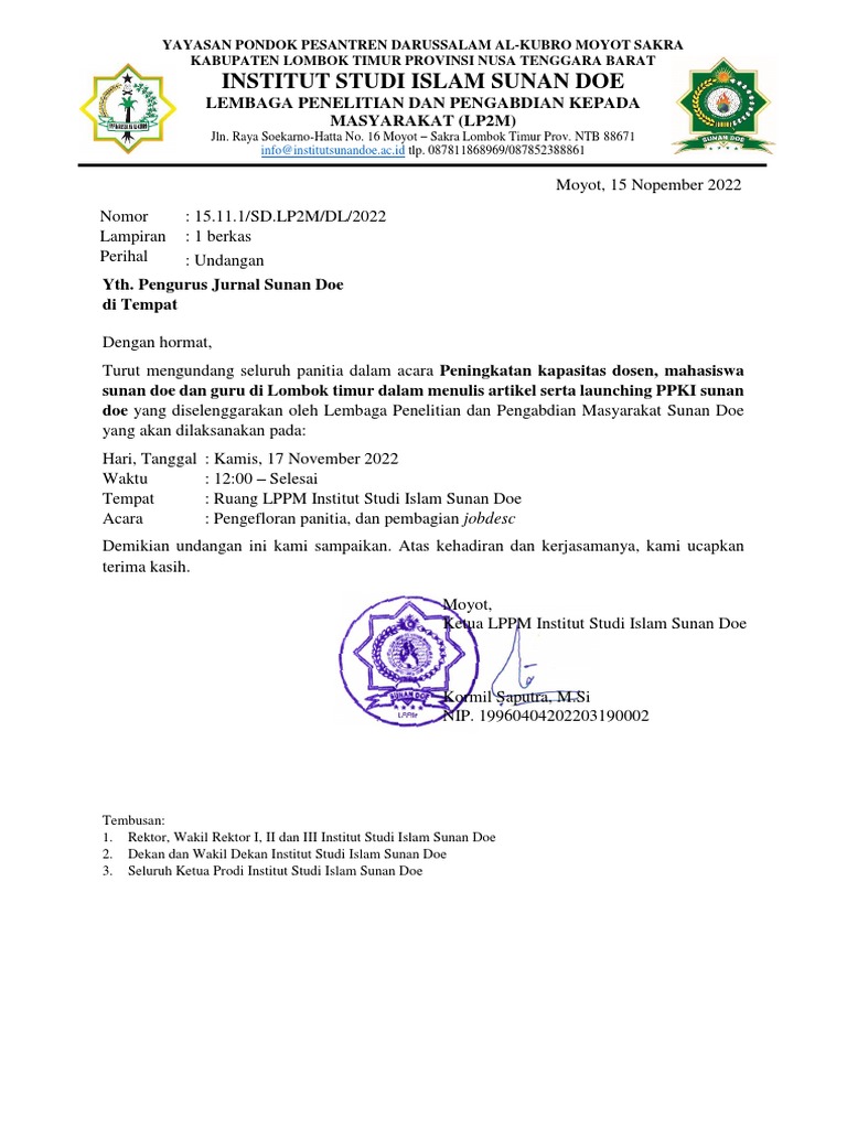 Surat Undangan Workshop Internal | PDF