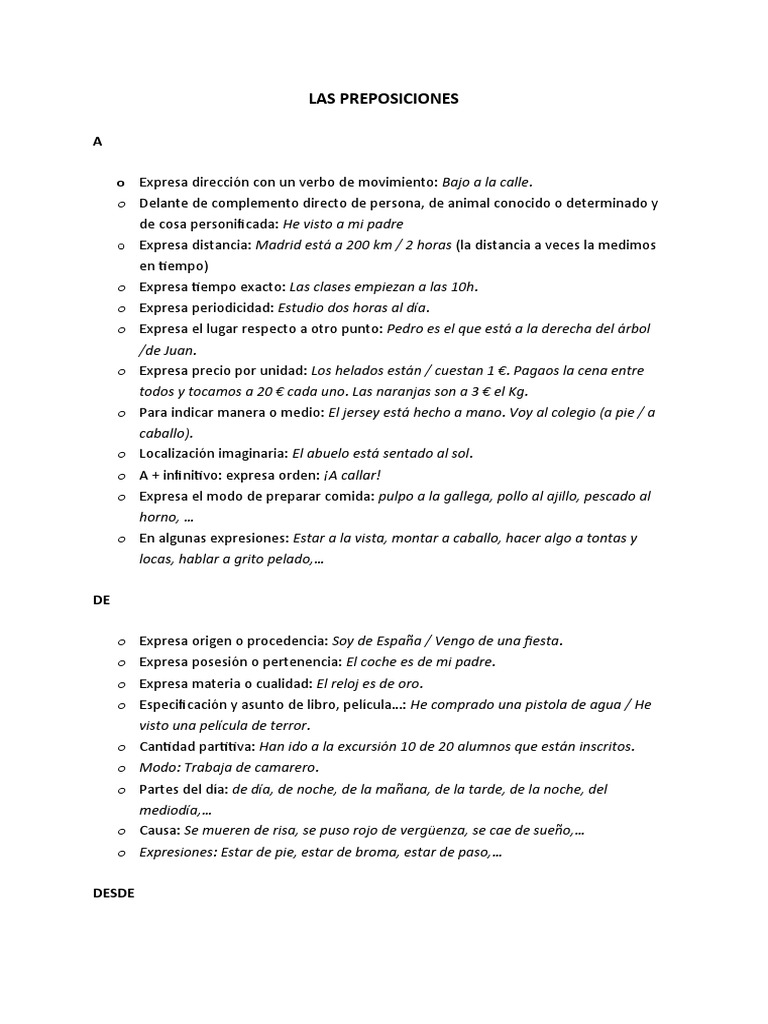 Las Preposiciones | PDF