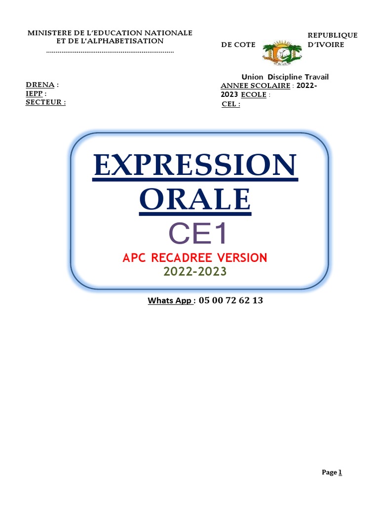 Expression Orale Ce1 Ok | PDF | BD