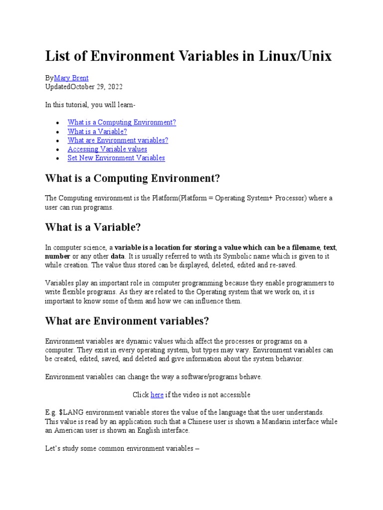 List of Environment Variables in Linux | PDF