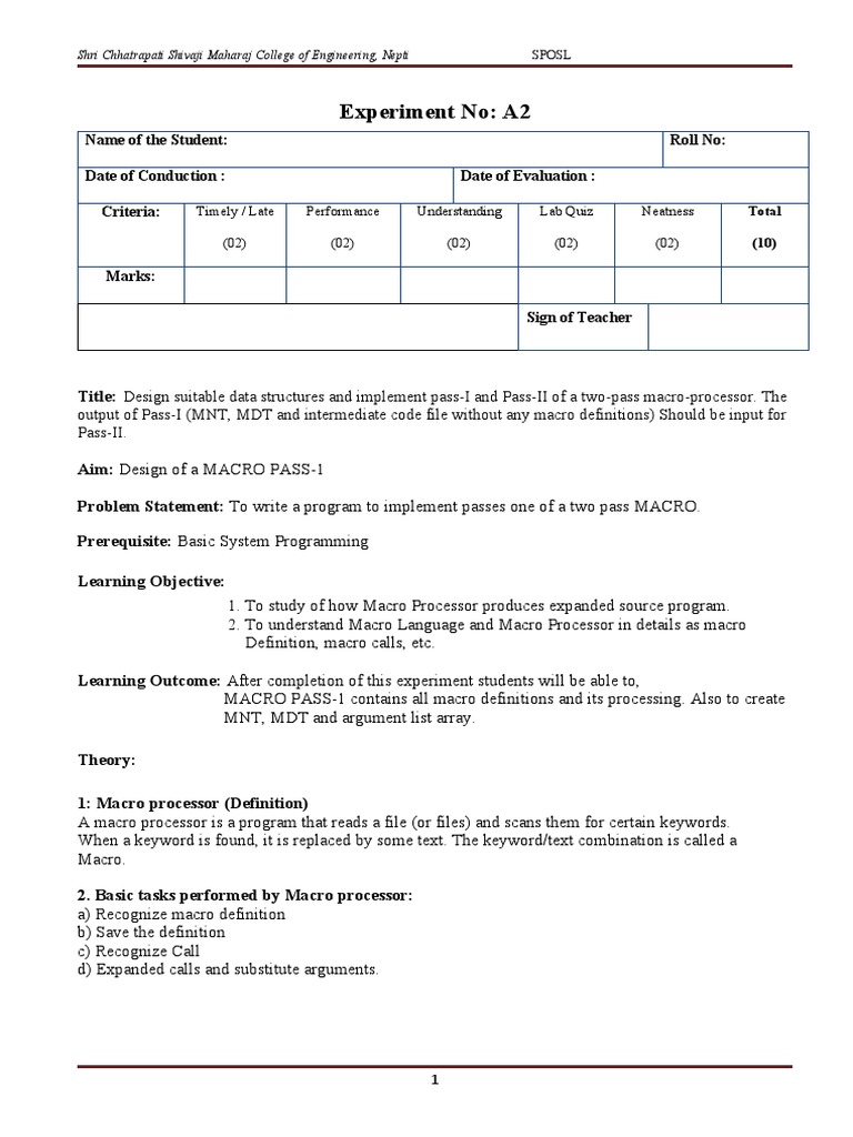 Assignment No. A2 | PDF | Macro (Computer Science) | Parameter (Computer Programming)