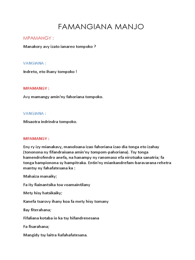 Kabary Famangiana Manjo-2 | PDF