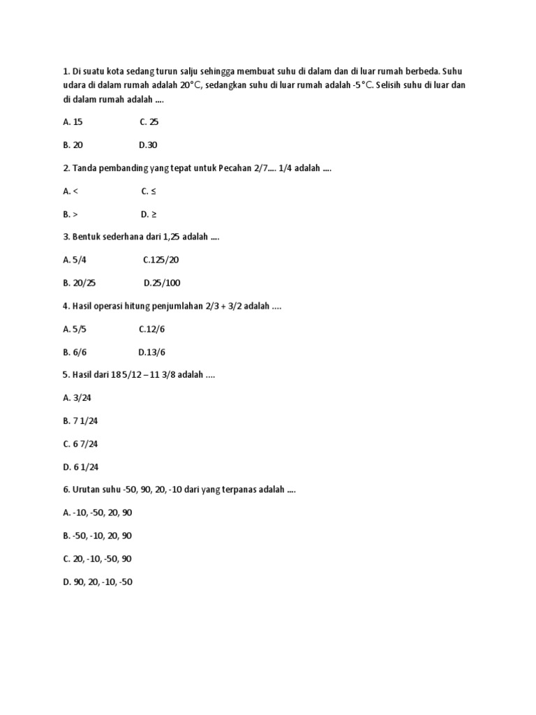 Contoh Latihan Soal MTK Kelas 7 | PDF