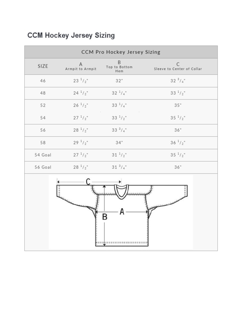 CCM-Hockey-Jersey-Sizing-Chart | PDF | Ice Hockey | Variations Of Hockey