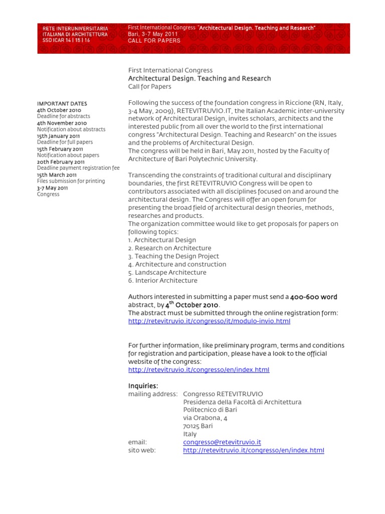 Call for Papers: Architectural Design Congress | PDF