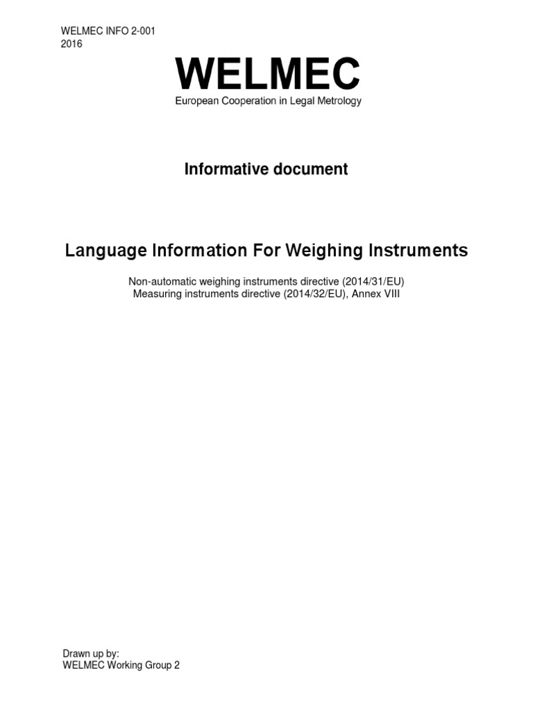 WELMEC INFO 2-001 2016 Language Marking Information | PDF | European Union