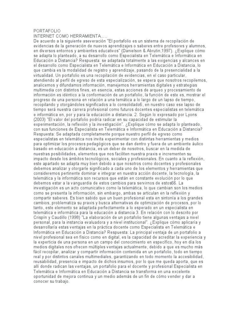 PORTAFOLIO | Descargar gratis PDF | Educación a distancia | Informática