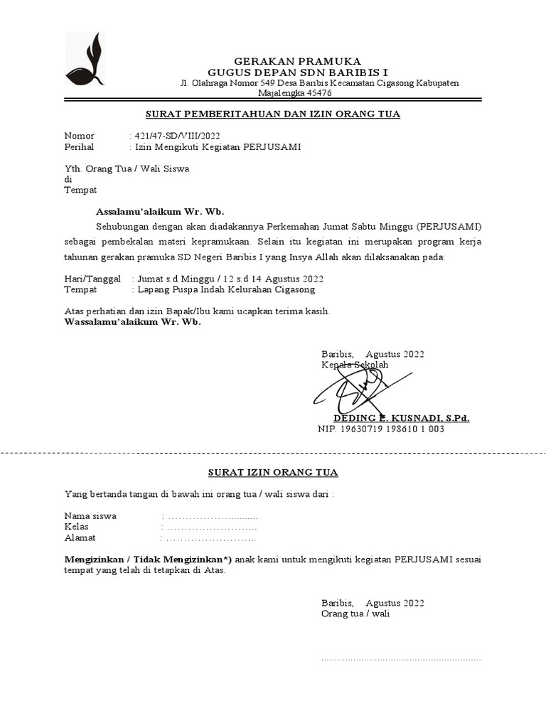 Contoh Surat Izin Perkemahan Dan Absesi | PDF