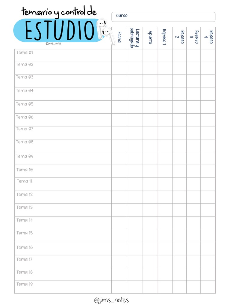 Plantilla de Control de Temario Oposiciones | PDF
