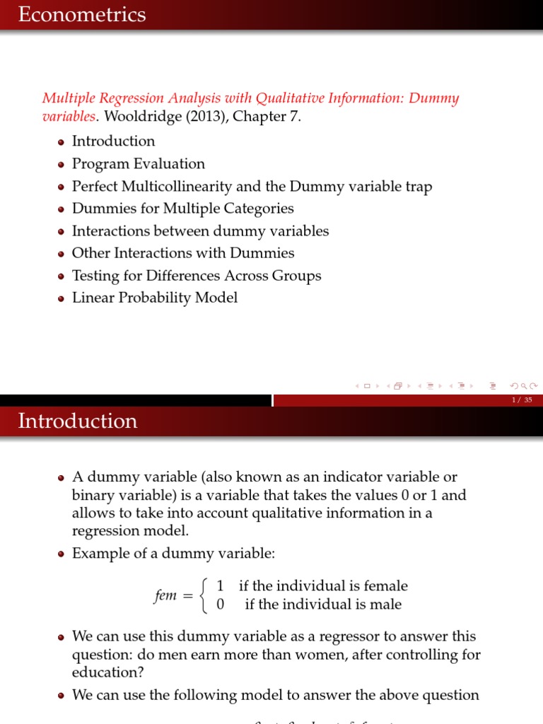 Lecture 7 | PDF | Dummy Variable (Statistics) | Multicollinearity