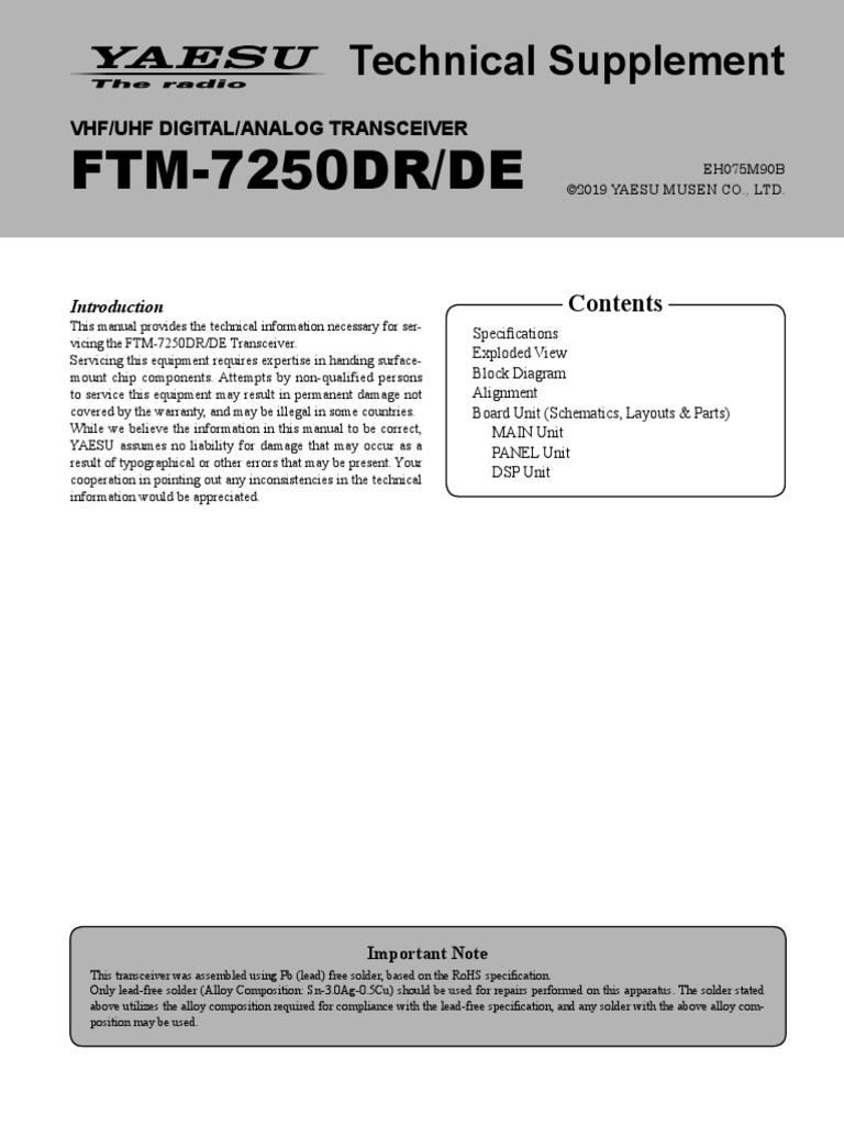 FTM-7250DR de TS Eh075m90b 1906-B | PDF | Frequency Modulation | Microphone