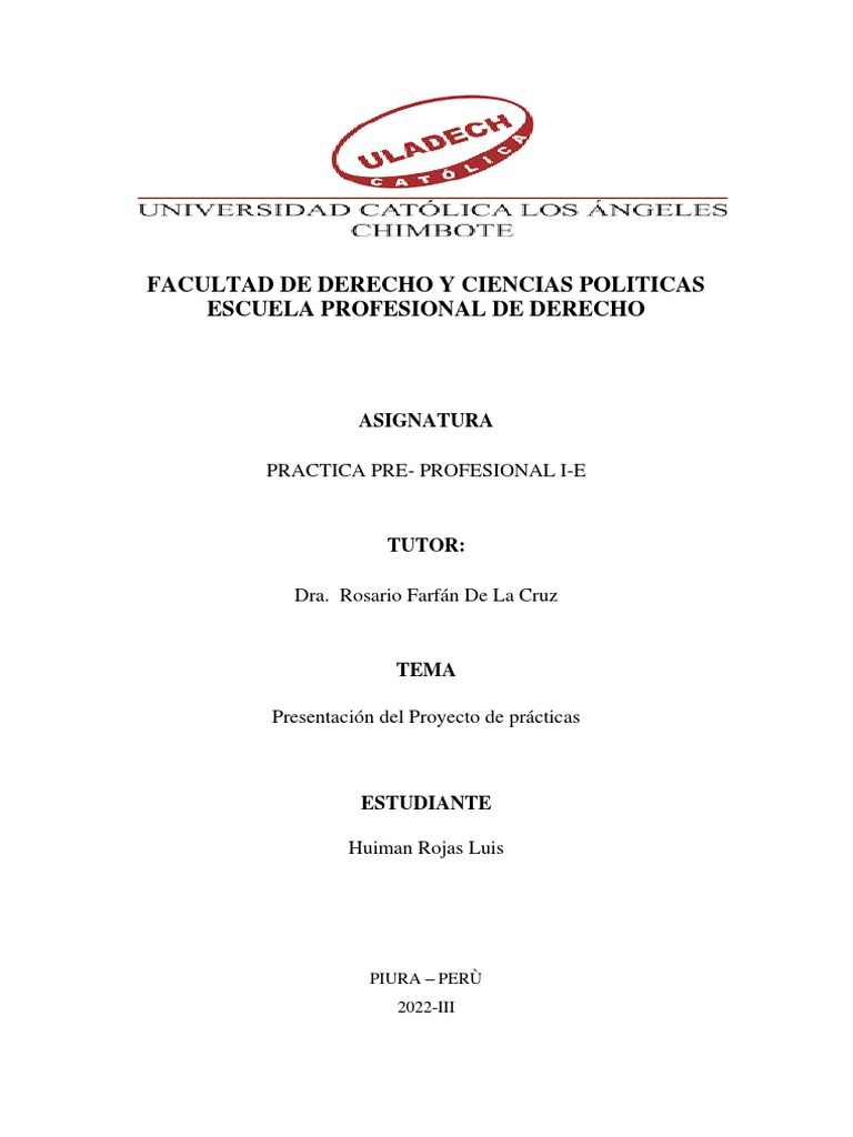 Presentacion Proyecto de Informe de Prácticas - Huimanrojasluis | PDF